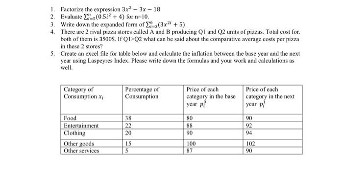 Solved 1. Factorize the expression 3x²-3x - 18 2. Evaluate | Chegg.com