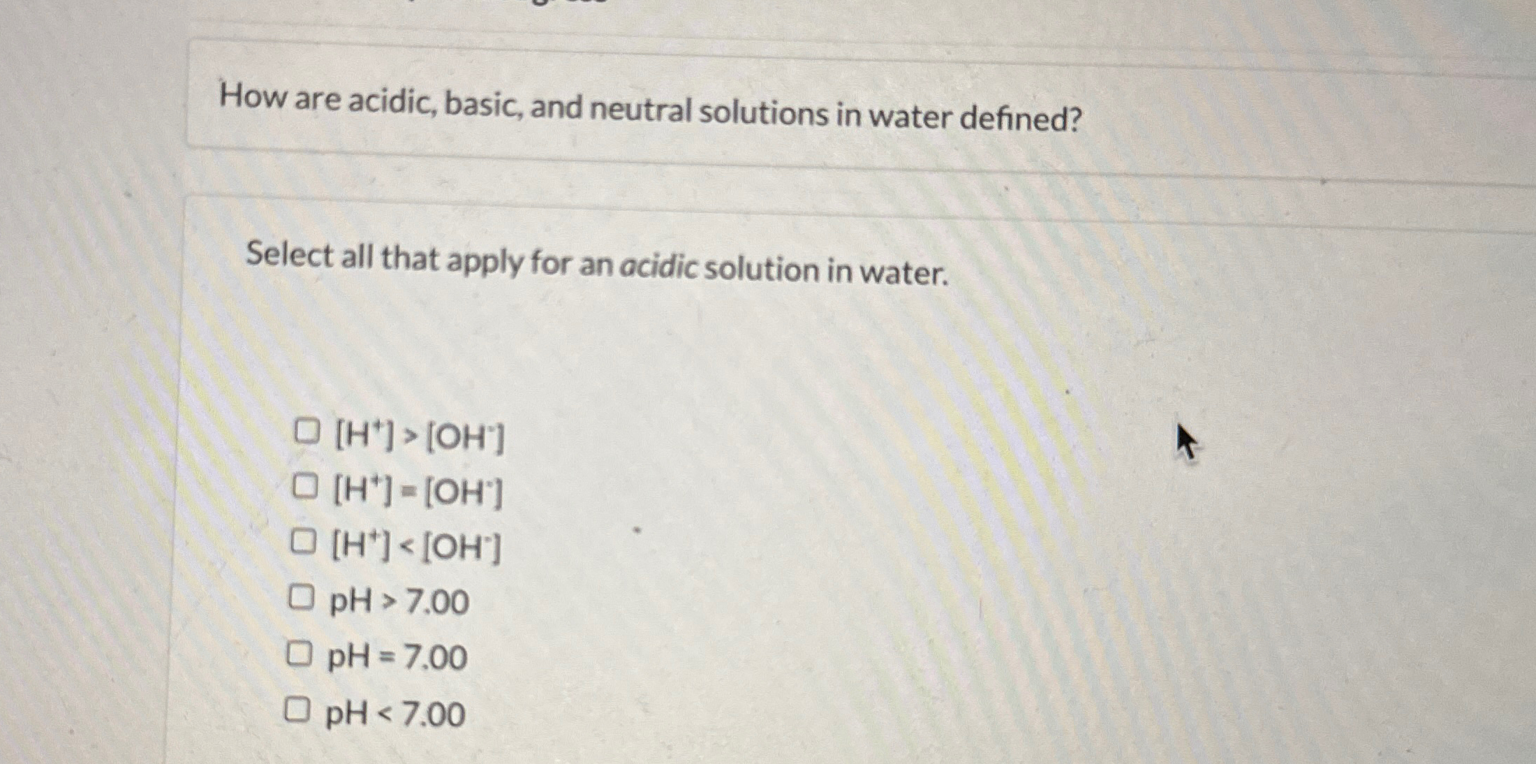 Solved How are acidic, basic, and neutral solutions in water | Chegg.com