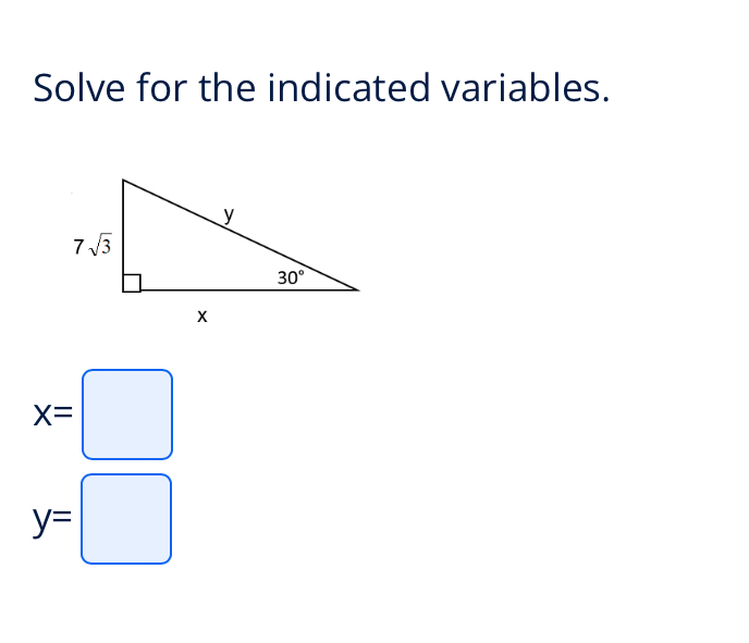Solved Solve for the indicated variables.x=y= | Chegg.com