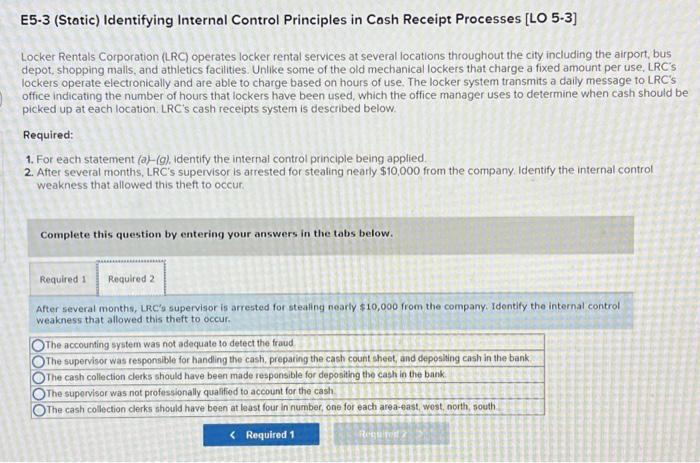 Solved E5-3 (Static) Identifying Internal Control Principles | Chegg.com