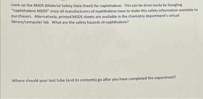 Solved Look up the MSDS (Material Safety Data Sheet) for | Chegg.com