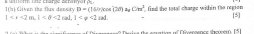 Solved 1(b) Given the flux density D=(16/r)cos(2θ)aθC/m2, | Chegg.com