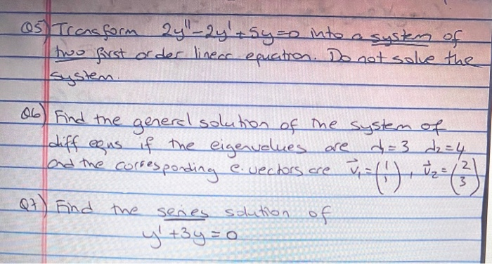 Solved 05 Transform 24"-dy't sy o into a system of two first | Chegg.com