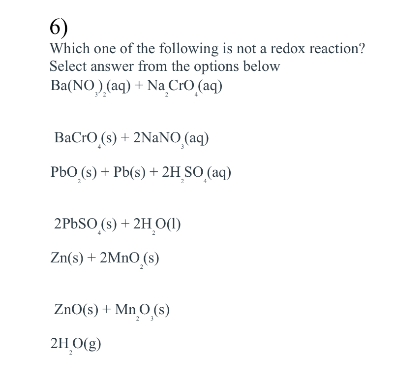 Solved Which one of the following is not a redox | Chegg.com