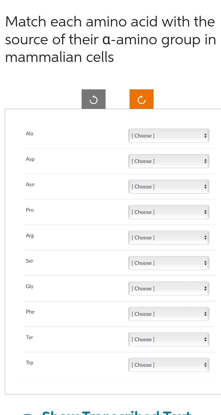 Solved Match each amino acid with the source of their | Chegg.com