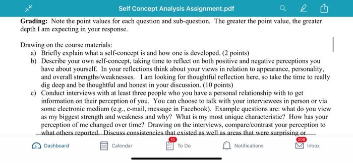 o Self Concept Analysis Assignment.pdf & Grading: | Chegg.com