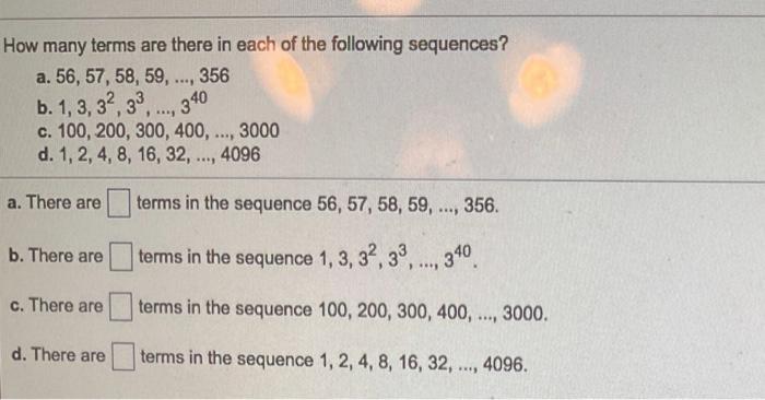 Solved How many terms are there in each of the following | Chegg.com