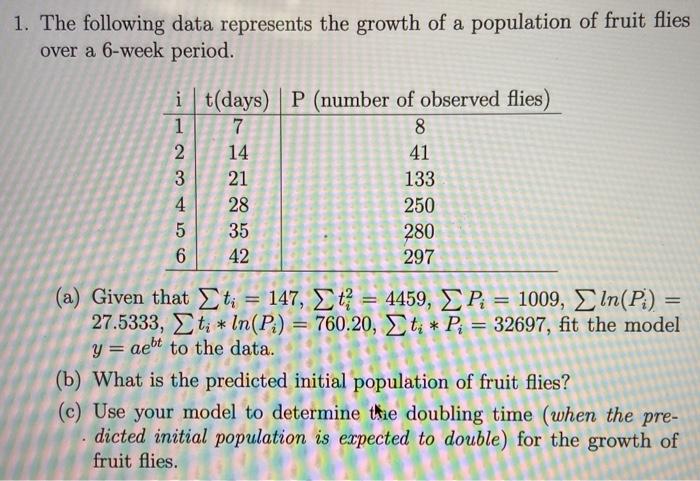 Solved 1. The following data represents the growth of a | Chegg.com