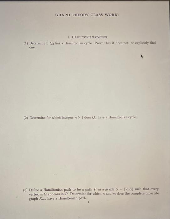 Solved 1. HAMILTONIAN CYCLES (1) Determine if Qa has a | Chegg.com