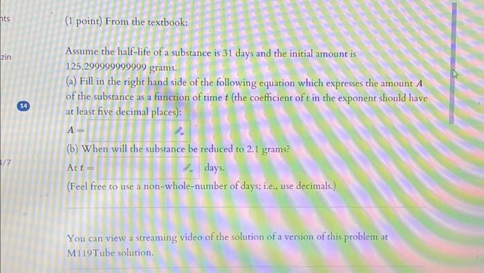 Solved S n 14 (1 point) From the textbook: Assume the | Chegg.com