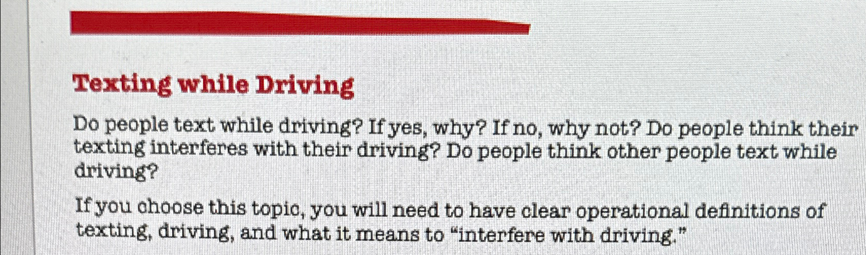 Solved Texting while DrivingDo people text while driving? If | Chegg.com