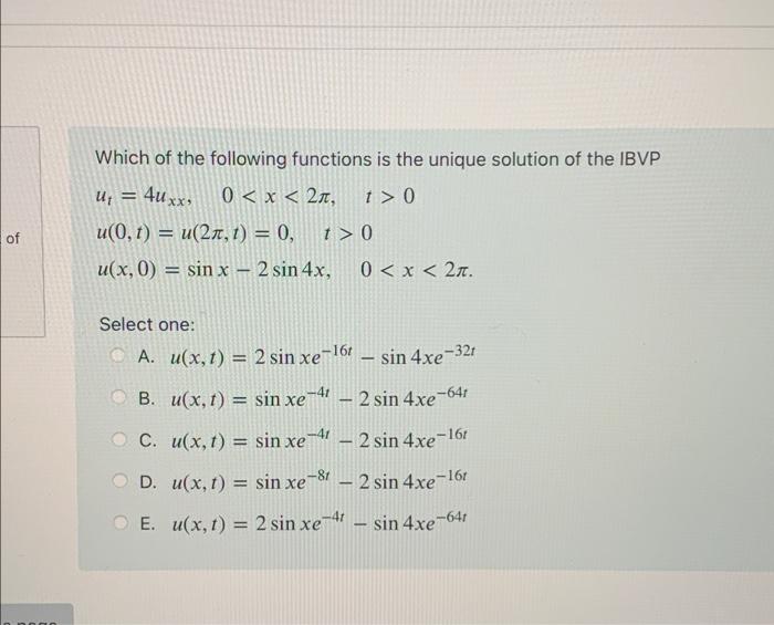 Solved Which of the following functions is the unique | Chegg.com