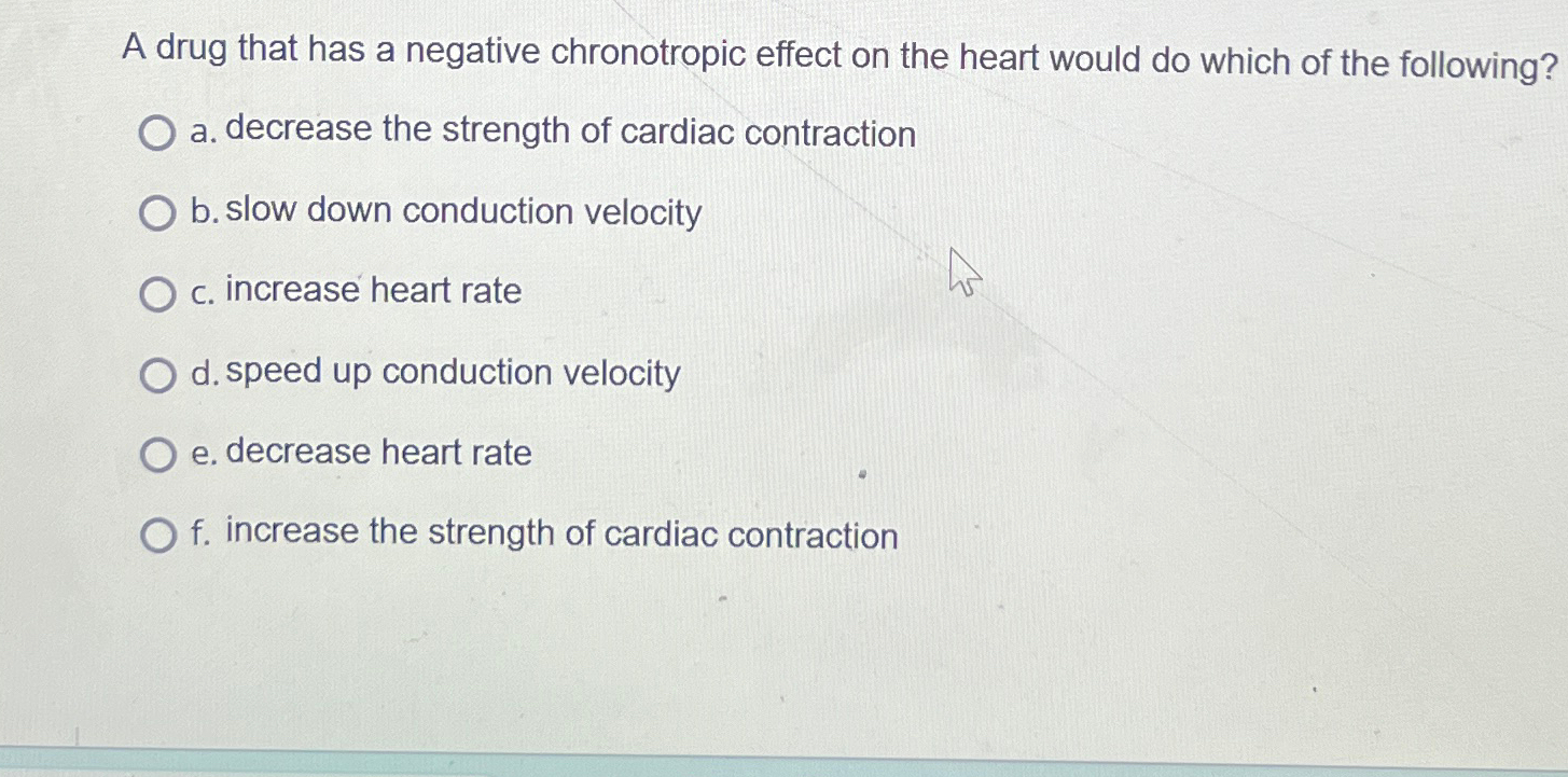 Solved A drug that has a negative chronotropic effect on the | Chegg.com