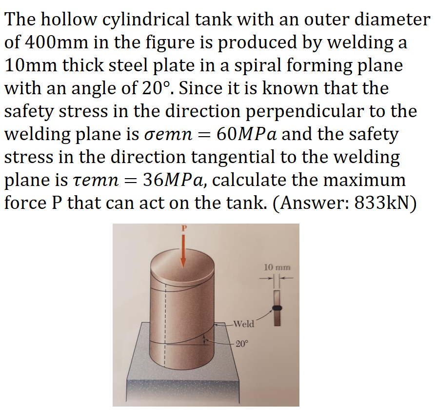 Solved The hollow cylindrical tank with an outer diameterof | Chegg.com