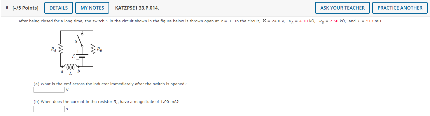 Solved [-/5 ﻿Points]KATZPSE1 33.P.014.(a) ﻿What is the emf | Chegg.com