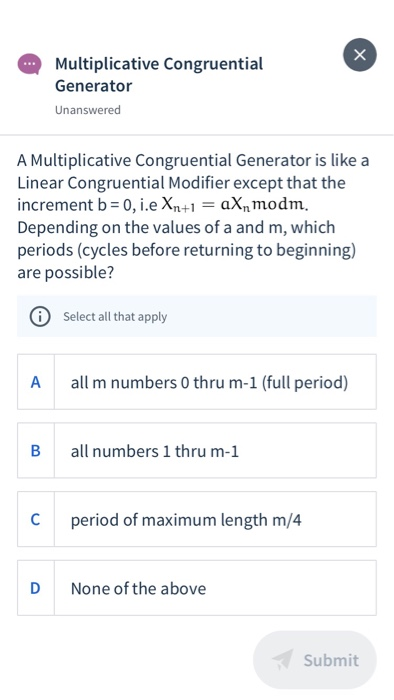 Linear Congruential Generator: Example 1 Unanswered | Chegg.com