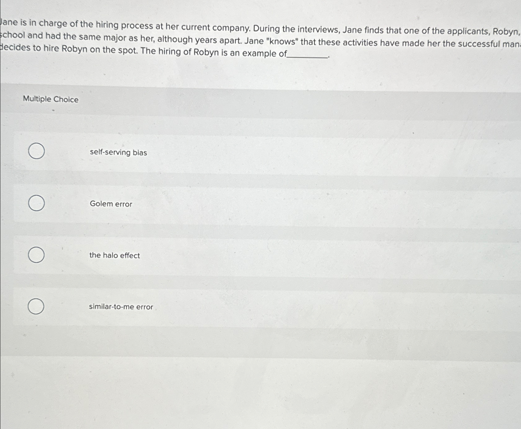 Solved Jane is in charge of the hiring process at her | Chegg.com
