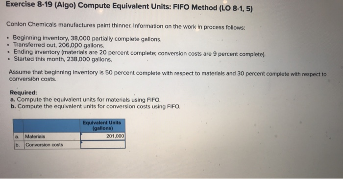 Solved Exercise 8-19 (Algo) Compute Equivalent Units: FIFO | Chegg.com