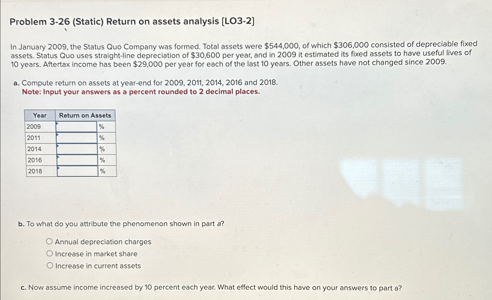 Problem 3-26 (Static) ﻿Return on assets analysis | Chegg.com