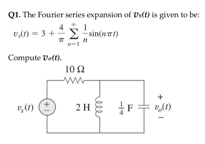 Solved Q1. The Fourier series expansion of vs(t) is given to | Chegg.com