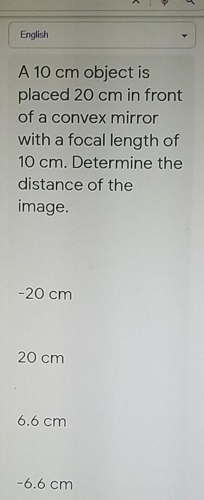 Solved English A 10 cm object is placed 20 cm in front of a | Chegg.com