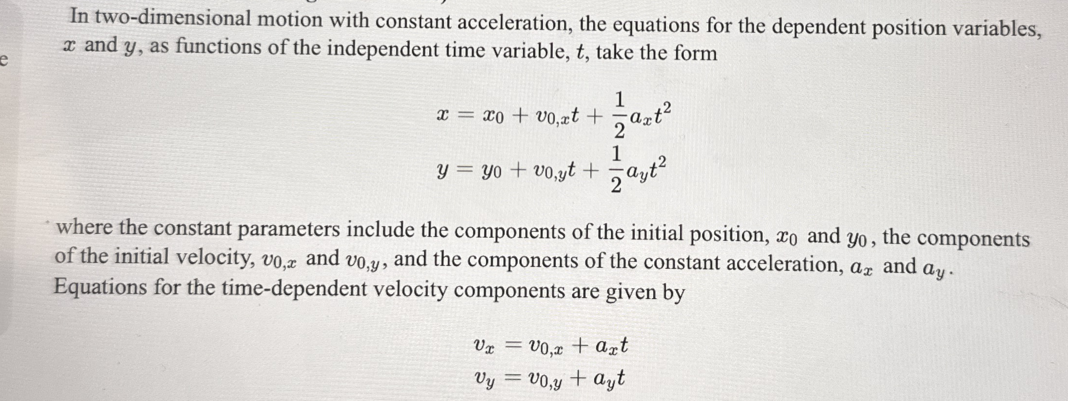 Solved In two-dimensional motion with constant acceleration, | Chegg.com