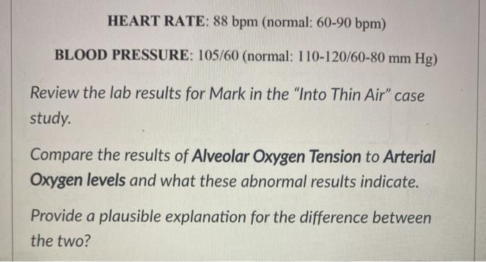 Solved HEART RATE: 88 bpm (normal: 60-90 bpm) BLOOD | Chegg.com