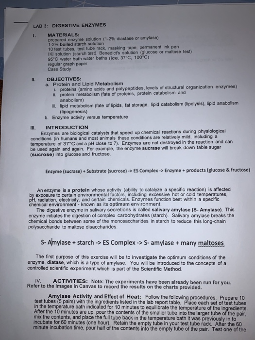 Digestive Enzymes Prepare test tubes (5 pair with the | Chegg.com
