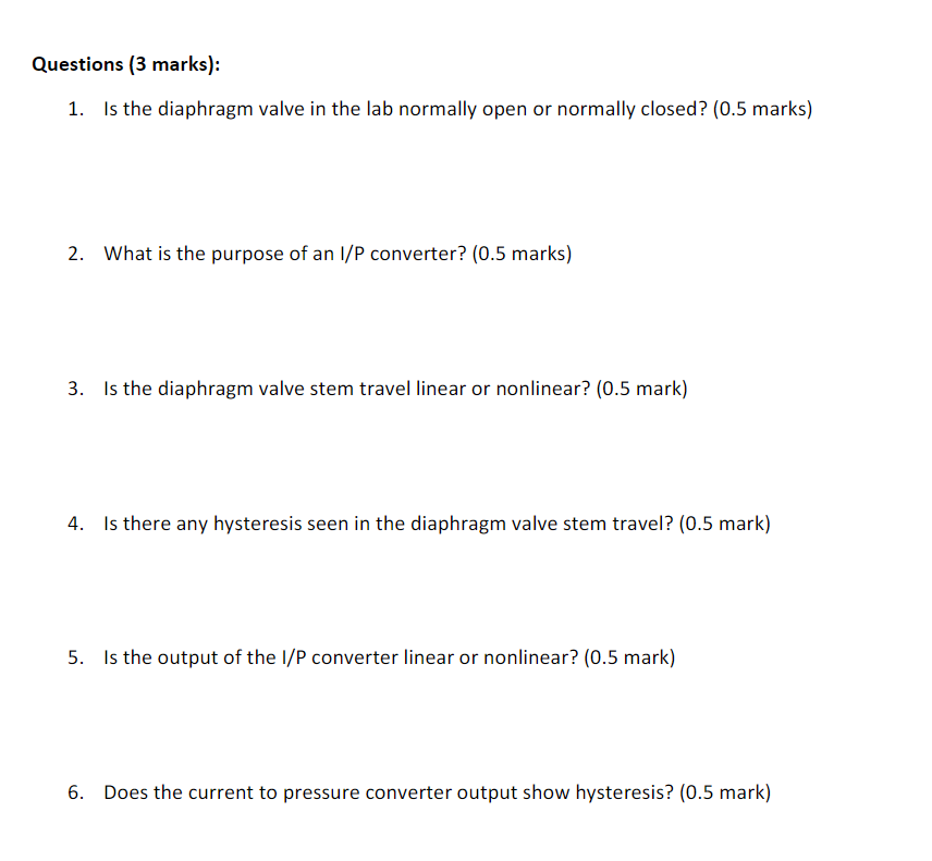 Solved Questions (3 ﻿marks):Is the diaphragm valve in the | Chegg.com