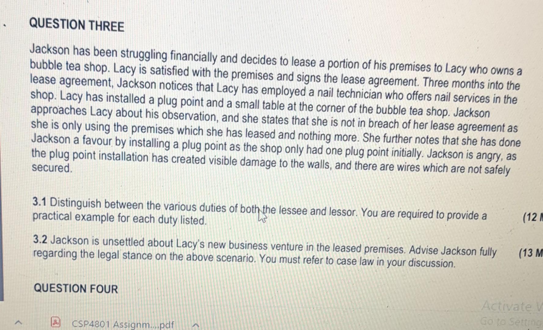 Solved QUESTION THREE Jackson has been struggling | Chegg.com