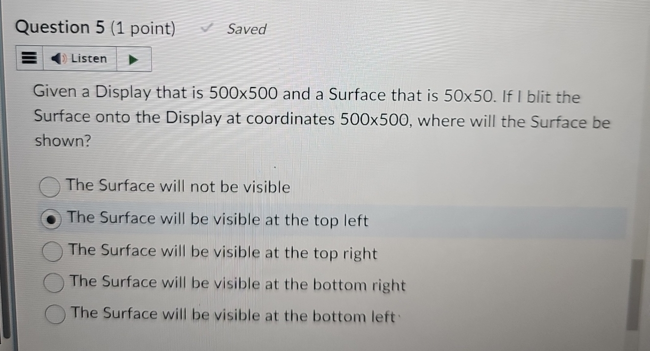 Solved Question 5 (1 ﻿point)SavedGiven a Display that is | Chegg.com