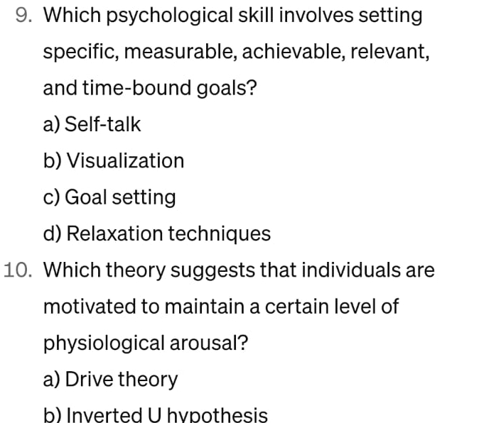 Solved Which psychological skill involves setting specific, | Chegg.com