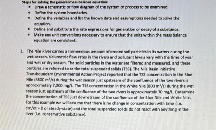 Solved Steps for solving the general mass balance equation: | Chegg.com