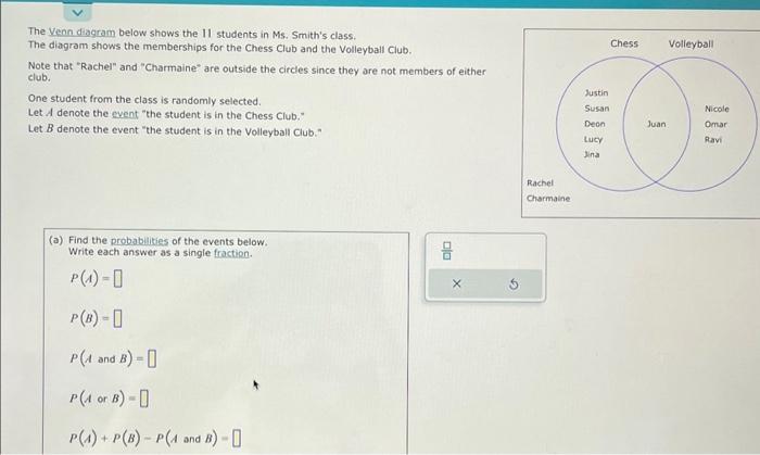 Solved The Venn diagram below shows the 11 students in Ms. | Chegg.com
