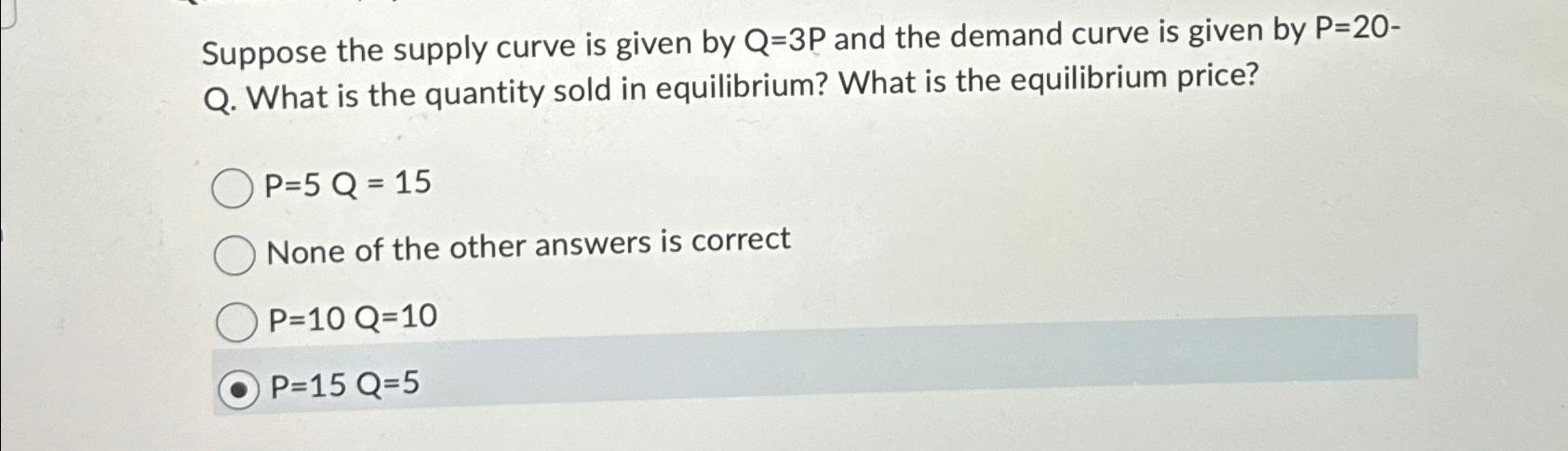 Solved Suppose the supply curve is given by Q=3P ﻿and the | Chegg.com