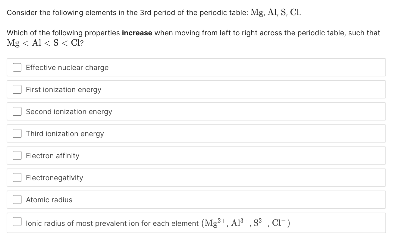 Solved Consider the following elements in the 3rd period of | Chegg.com