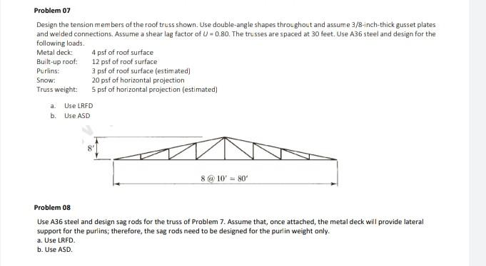 Solved Problem 07 Design the tension members of the roof | Chegg.com