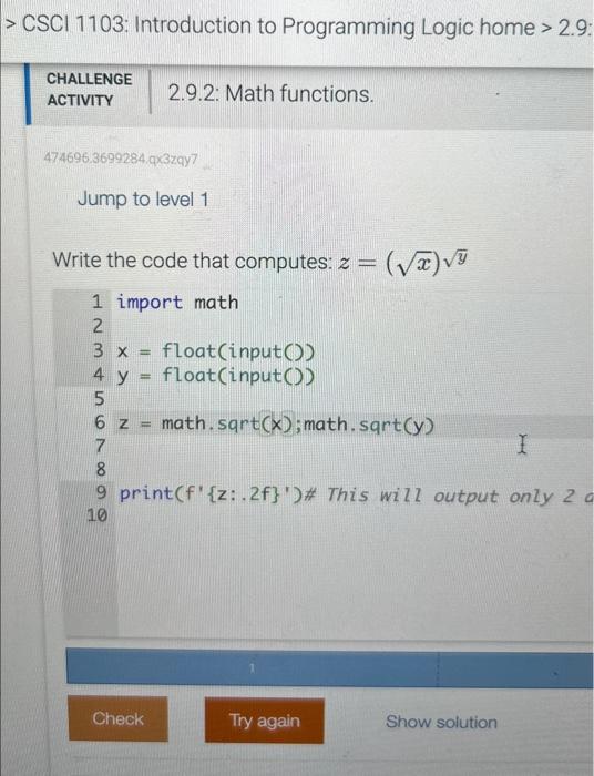 Solved CSCI 1103: Introduction to Programming Logic home | Chegg.com