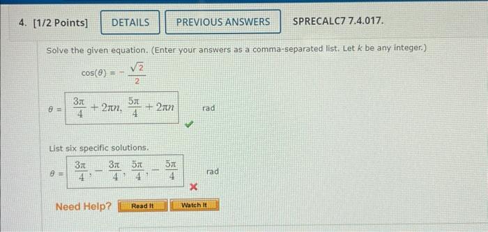 Solved Solve the given equation. (Enter your answers as a | Chegg.com