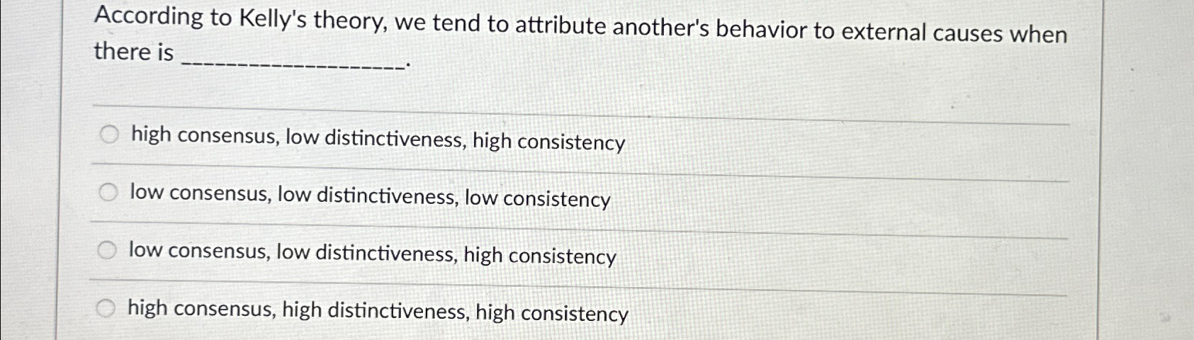 Solved According to Kelly's theory, we tend to attribute | Chegg.com