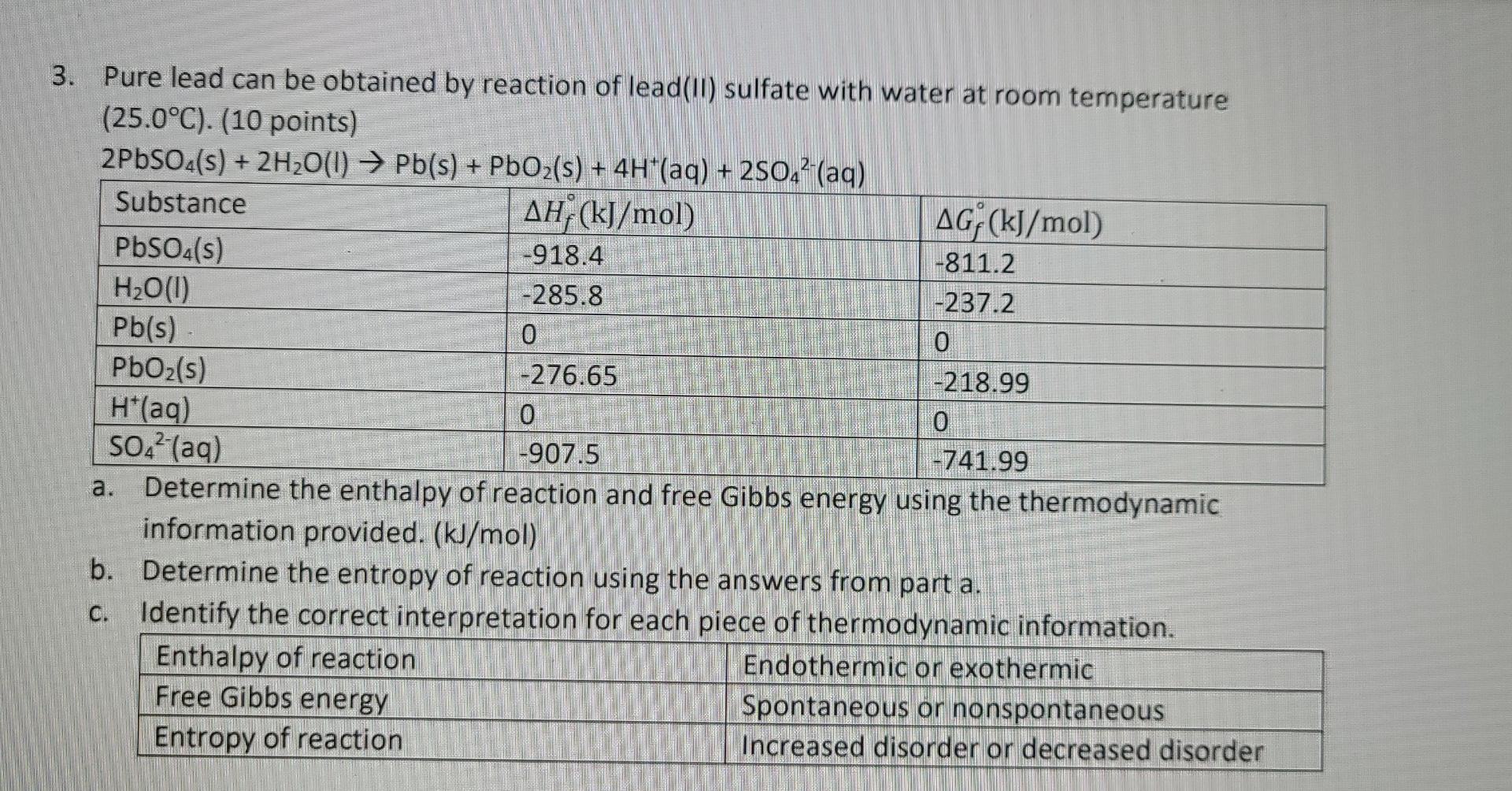 Solved 3. Pure lead can be obtained by reaction of lead(II) | Chegg.com