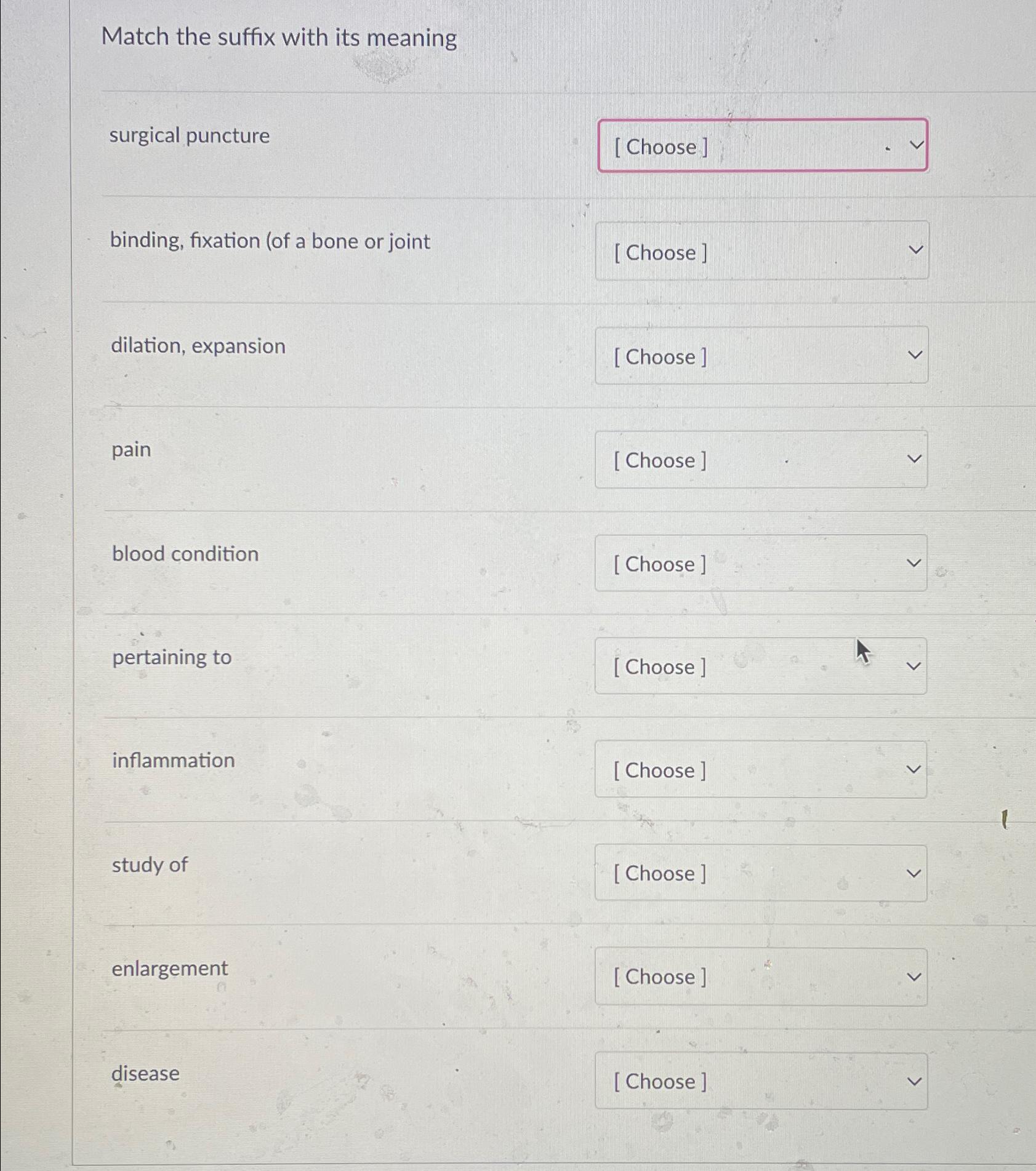 Solved Match the suffix with its meaningsurgical | Chegg.com