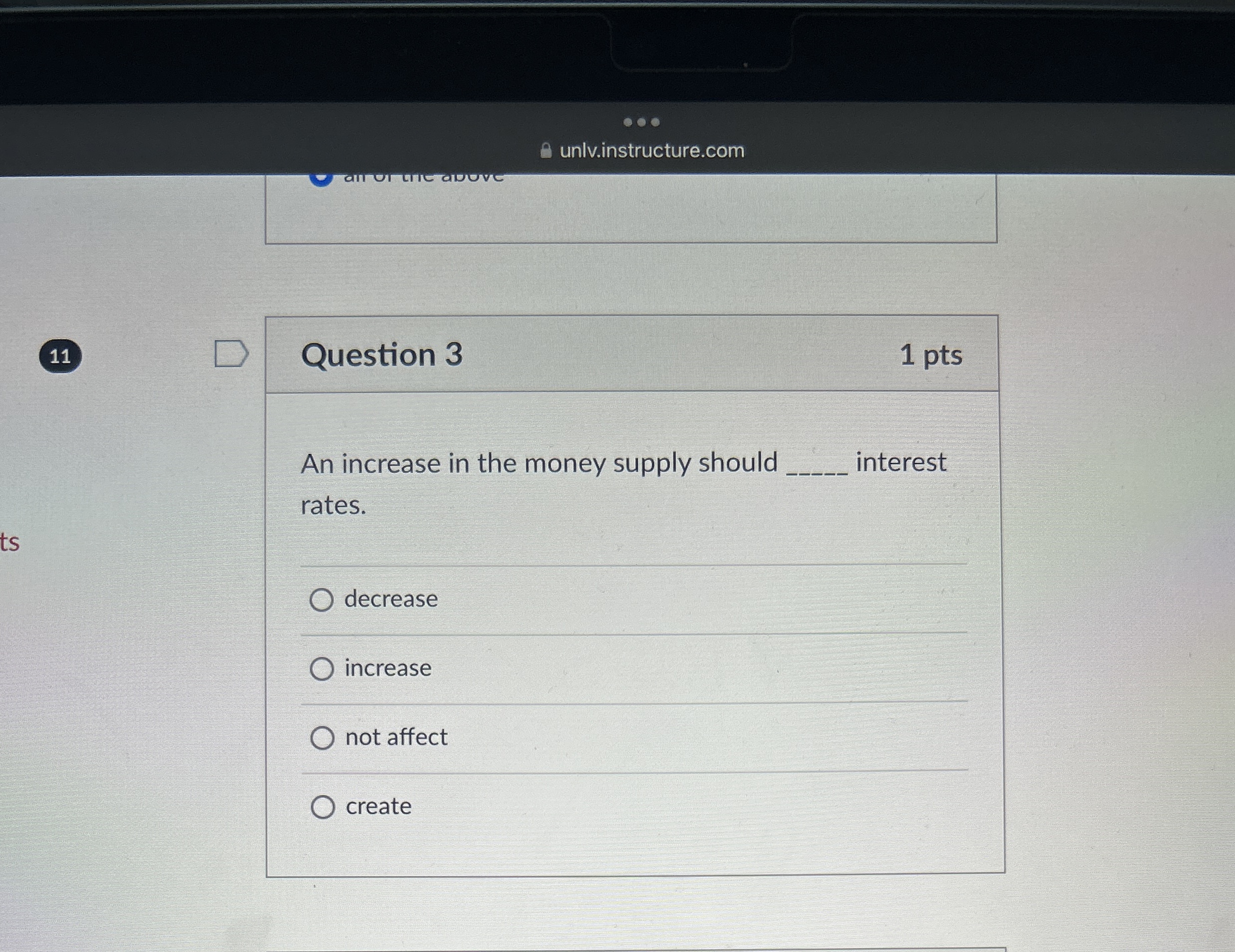 Solved unlv.instructure.com11Question 31 ﻿ptsAn increase in | Chegg.com