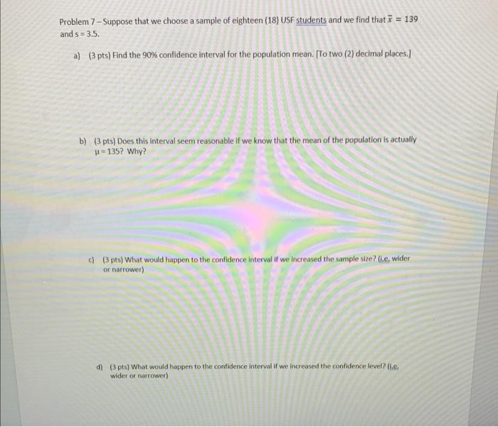 Solved Problem 7 -Suppose that we choose a sample of | Chegg.com
