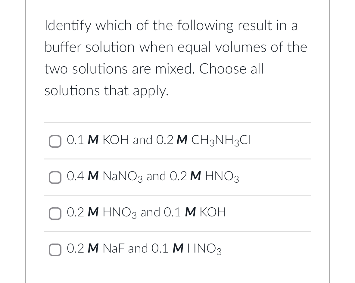 Solved Identify which of the following result in a buffer | Chegg.com