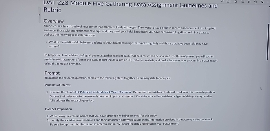 Solved DAI 223 ﻿Module Five Gathering Data Assignment | Chegg.com