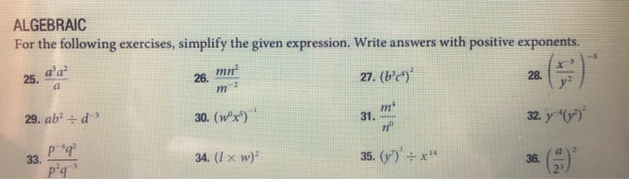 Solved ALGEBRAIC For the following exercises, simplify the | Chegg.com