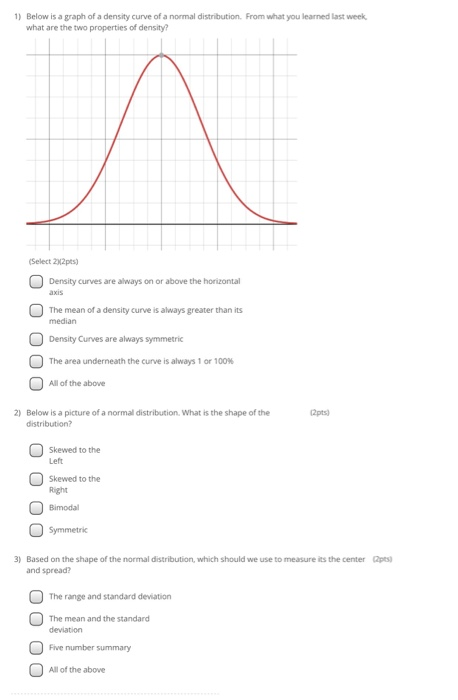 1) Below is a graph of a density curve of a normal | Chegg.com