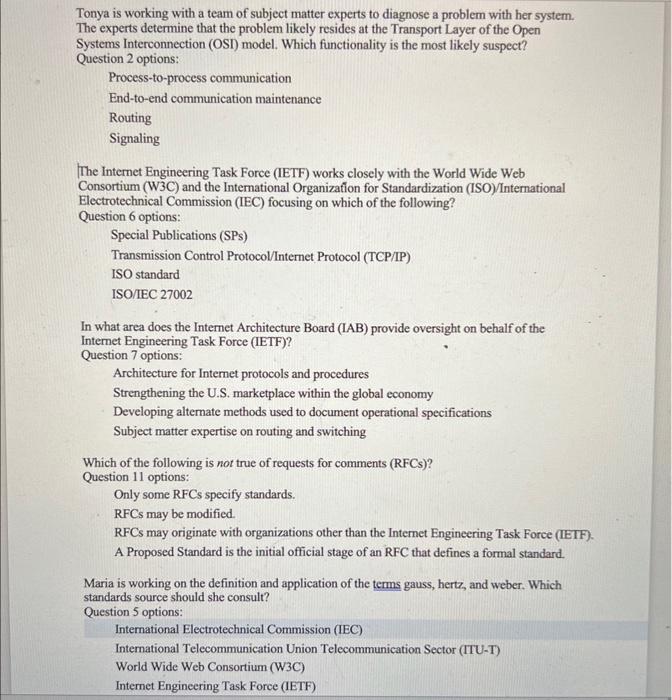 Solved Tonya is working with a team of subject matter | Chegg.com