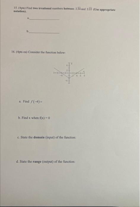 Solved 15. (4pts) Find two irrational numbers befveen 234 | Chegg.com